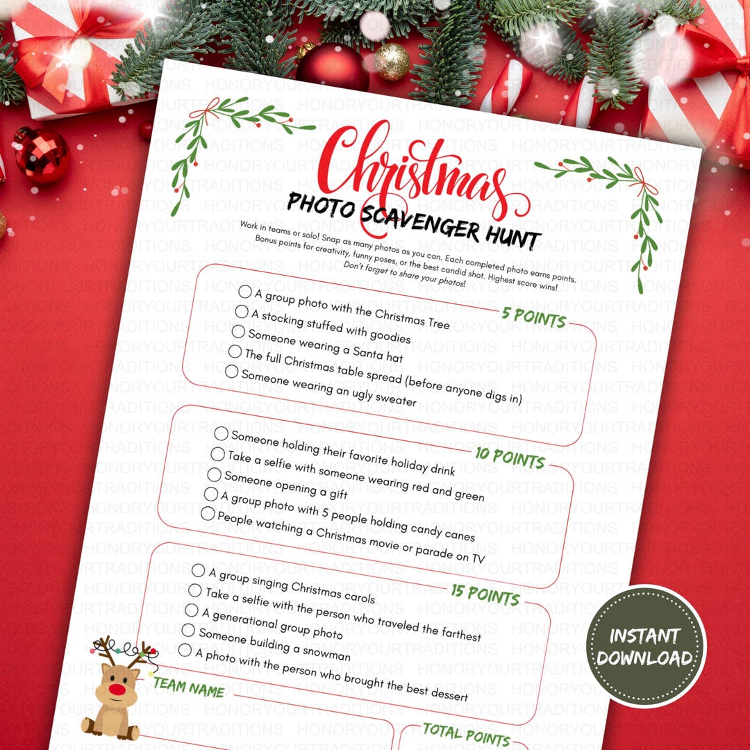 Christmas Party Photo Scavenger Hunt Game, Printable Family Games ...