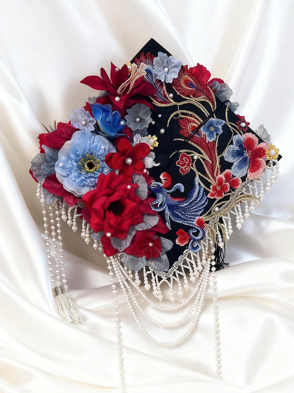 Handmade Graduation Cap, Silk Velvet Flower & Embroidery Mortarboard ...