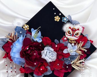 Handmade Graduation Cap, Silk Velvet Flower & Embroidery Mortarboard ...