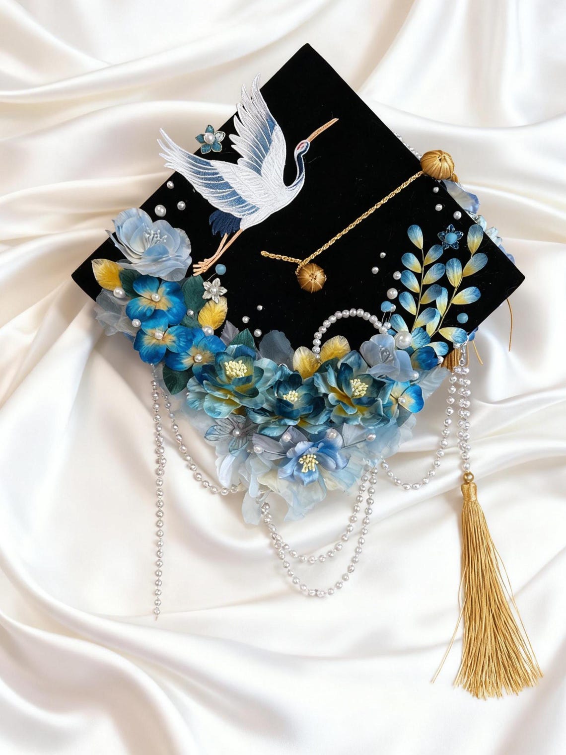 Handmade Graduation Cap, Silk Velvet Flower & Embroidery Mortarboard ...