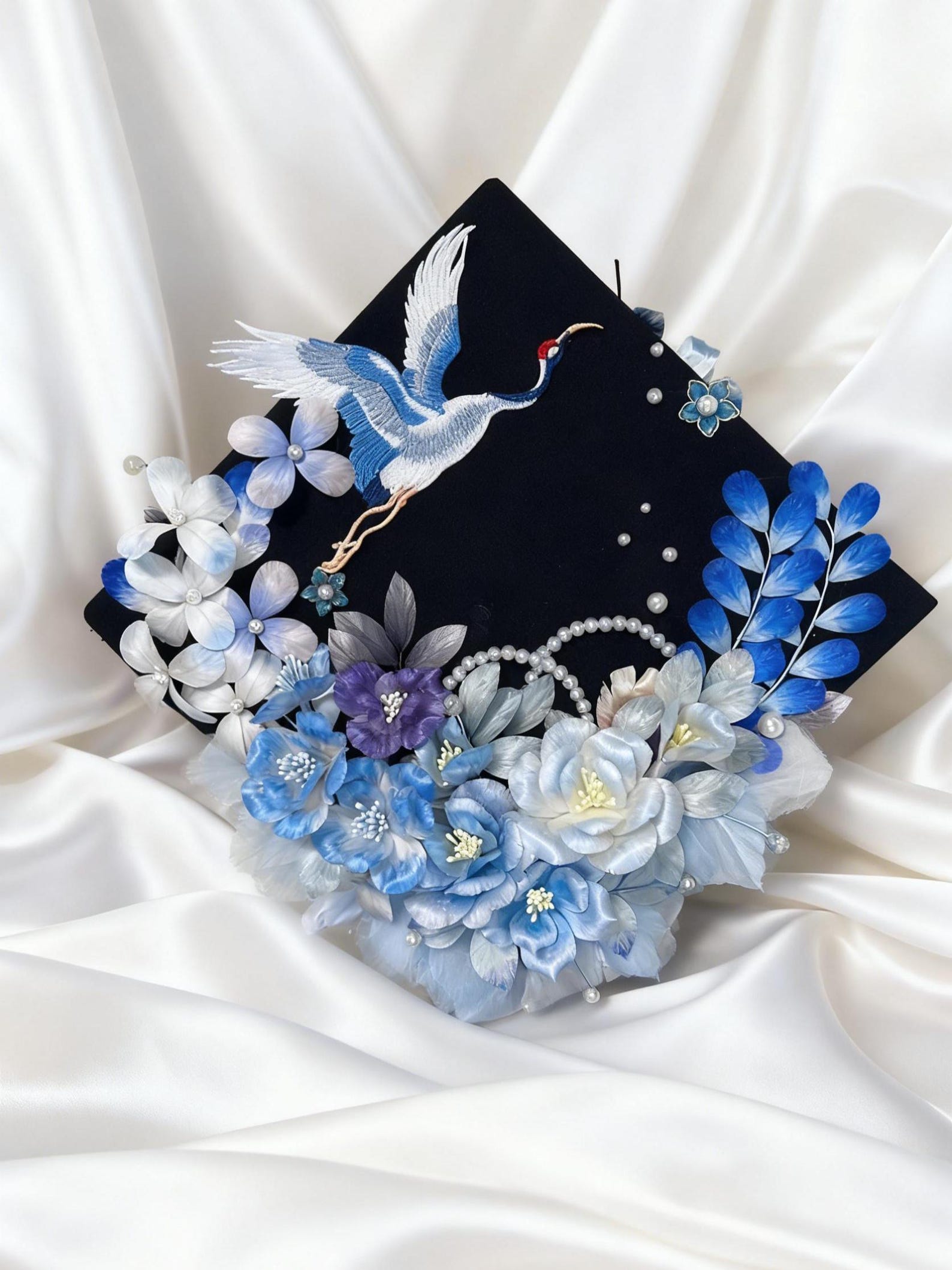 Handmade Graduation Cap, Silk Velvet Flower & Embroidery Mortarboard ...