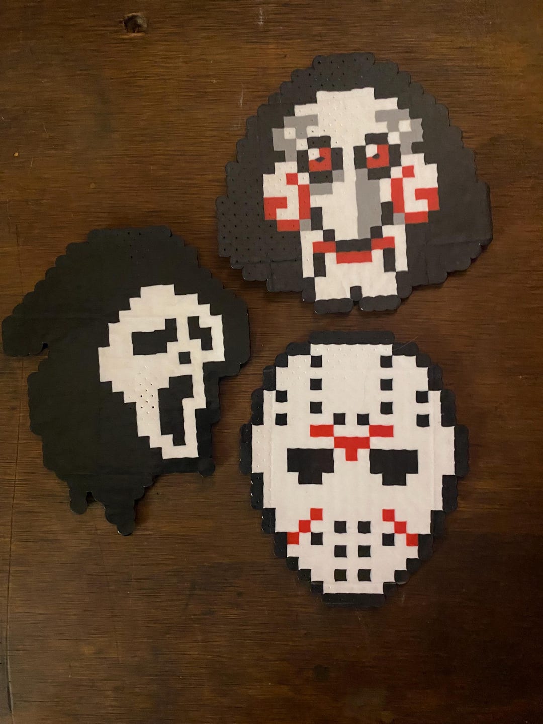 Handmade Perler Bead Horror Icons- Ghostface, Jason, and Jigsaw - Etsy