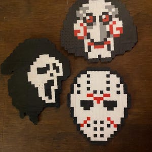 Handmade Perler Bead Horror Icons- Ghostface, Jason, and Jigsaw - Etsy