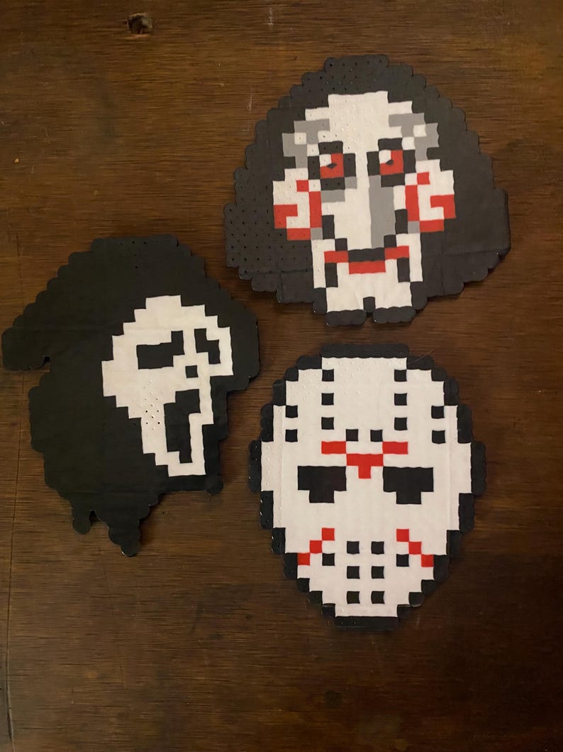 Handmade Perler Bead Horror Icons- Ghostface, Jason, and Jigsaw - Etsy