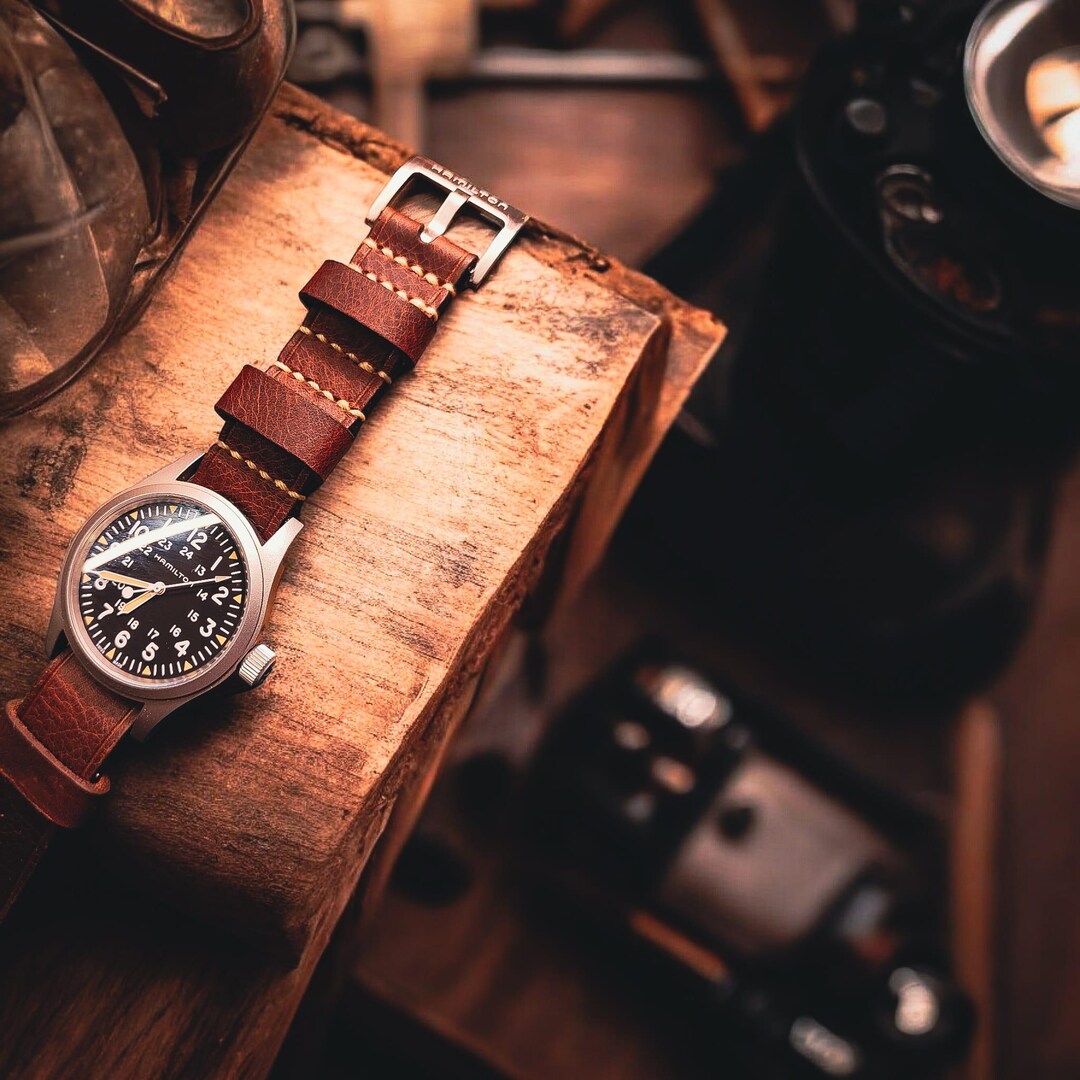 Personalized Handmade Brown Leather NATO Strap: 22mm Military Style ...