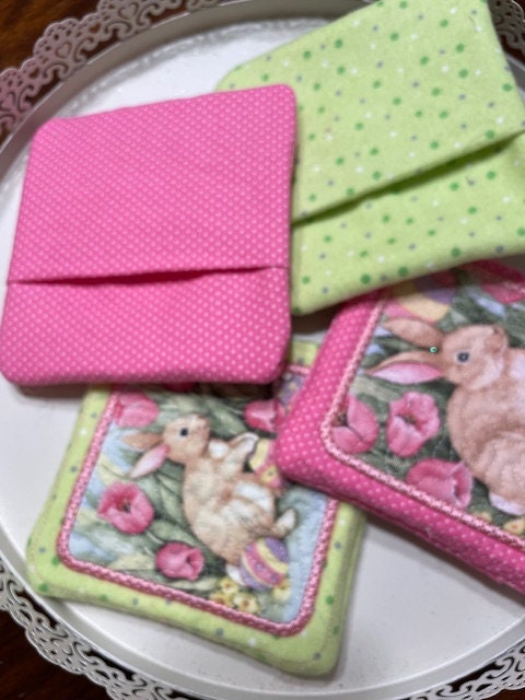 Easter Coasters Set of Four Bunnies Quilted Soft Cotton Padded Mug Rugs ...