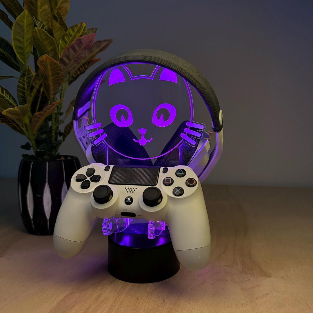 Cute LED Headphone Stand Cat Shape – Acrylic Gaming Headset Holder ...