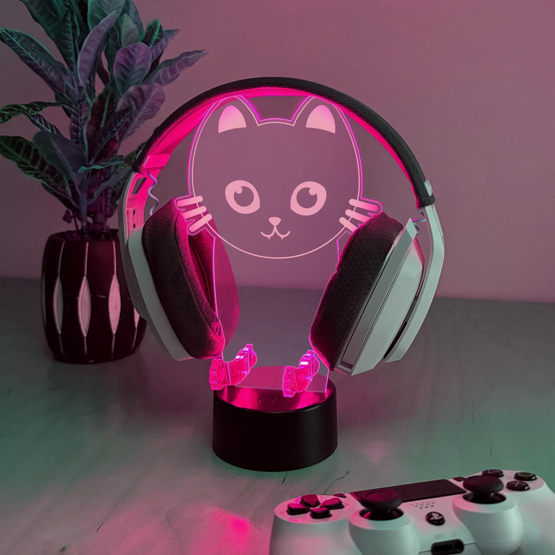 Cute LED Headphone Stand Cat Shape – Acrylic Gaming Headset Holder ...