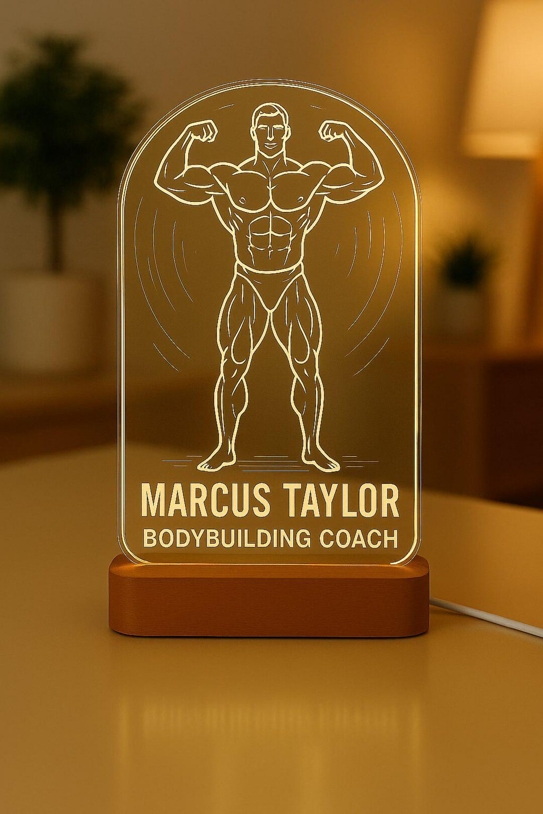 Bodybuilder Night Light, Personalized LED Lamp With Engraved Acrylic ...
