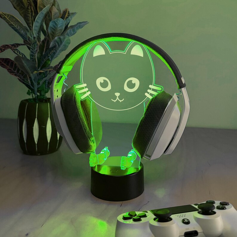 Cute LED Headphone Stand Cat Shape – Acrylic Gaming Headset Holder ...