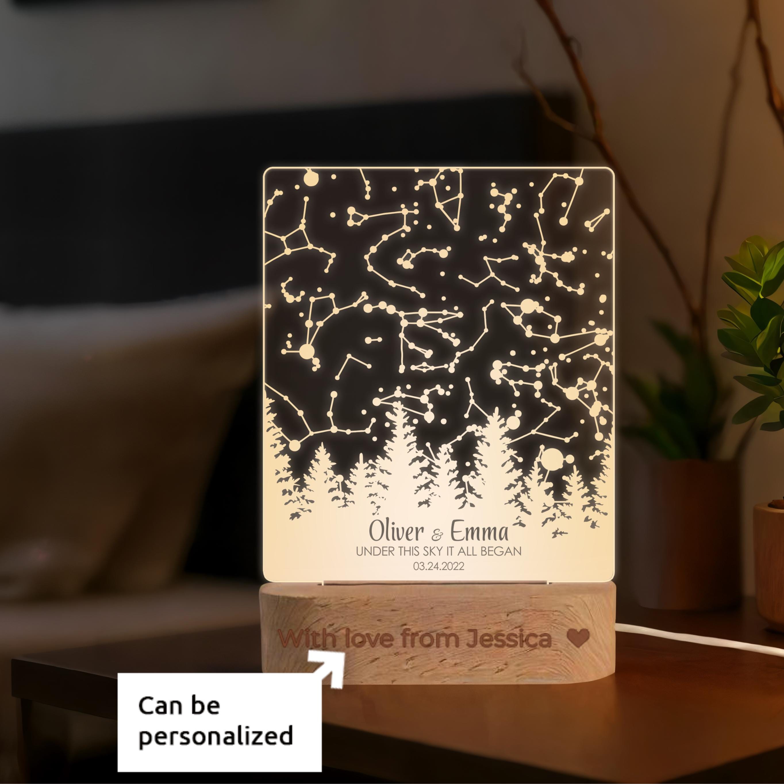 Personalized Star Chart Night Light – Custom Constellation Lamp ...