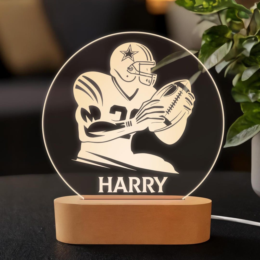 Custom American Football Night Light, Engraved Sports Lamp ...
