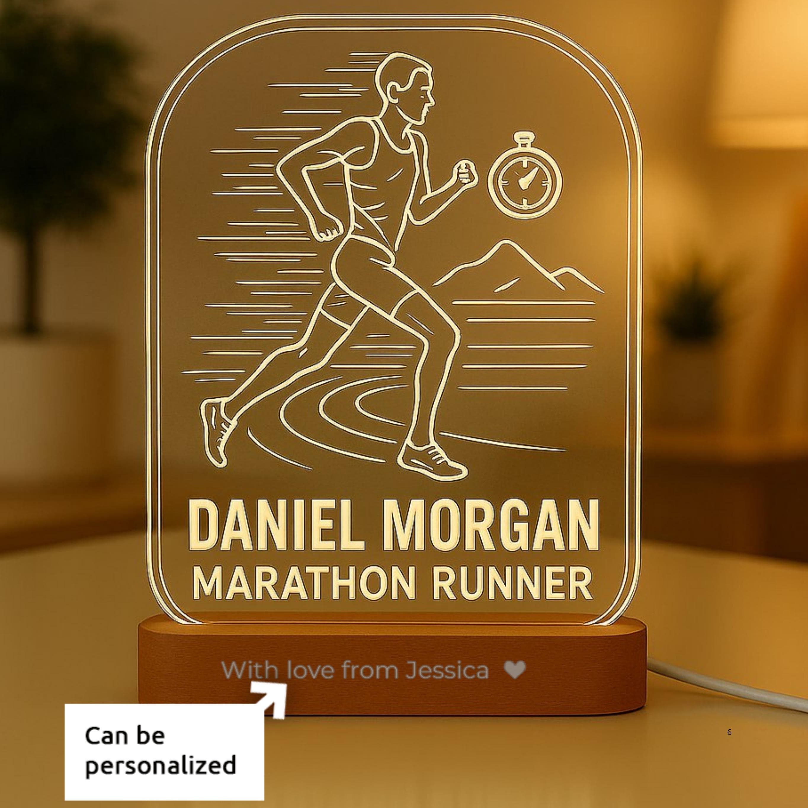 Marathon Runner Night Light, Personalized LED Lamp With Engraved ...