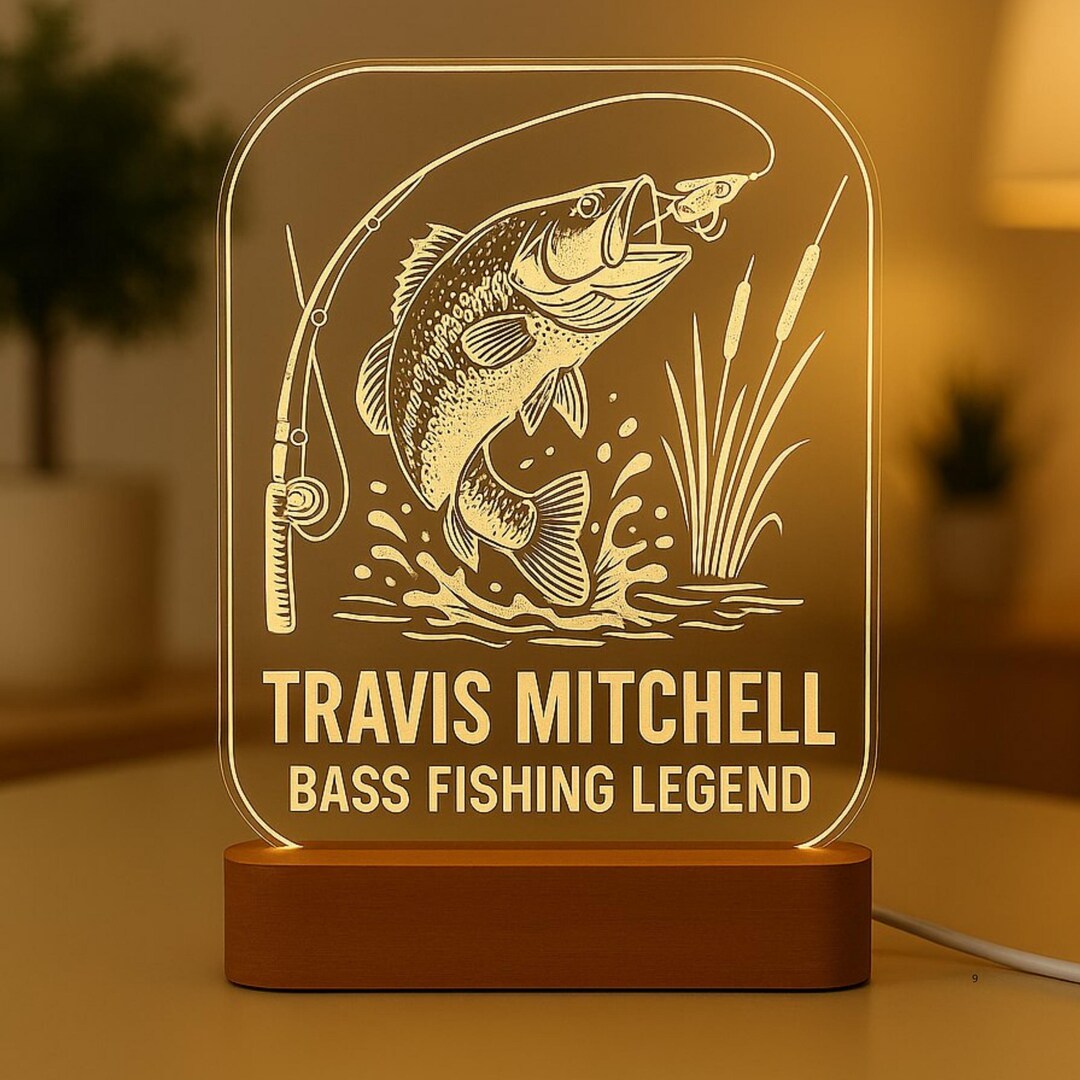 Bass Fishing Night Light, Custom LED Lamp With Engraved Acrylic ...