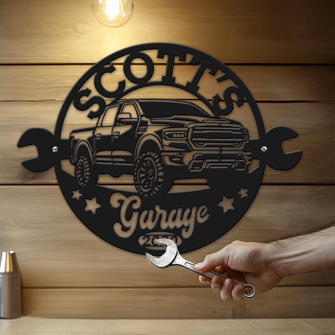 Custom Car Sign Made of Wood: Photo of Your Car, Name, Garage, "man ...