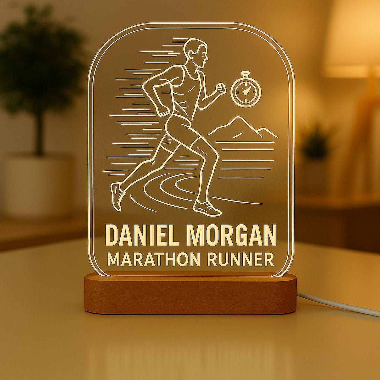 Marathon Runner Night Light, Personalized LED Lamp With Engraved ...