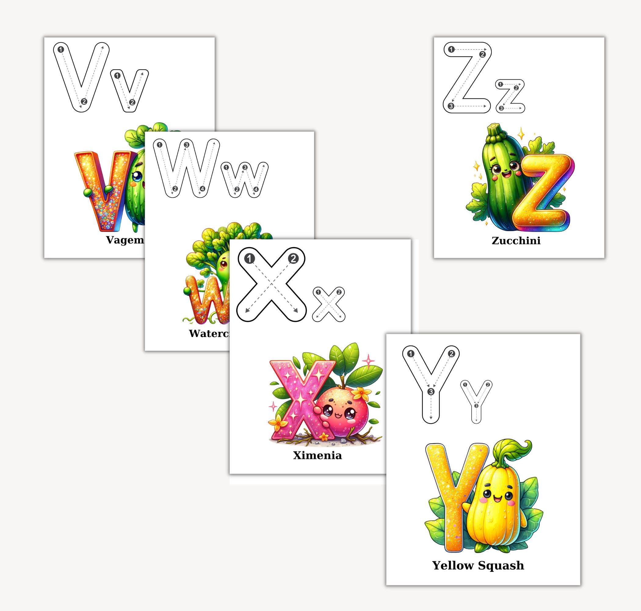 Vegetable ABC Flash Cards: Printable Learning Activity (digital ...