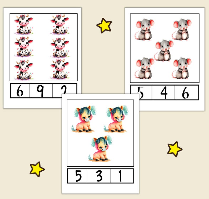 FARM ANIMALS Count and Clip Cards, 1 to 13 Counting, Spring Activity ...