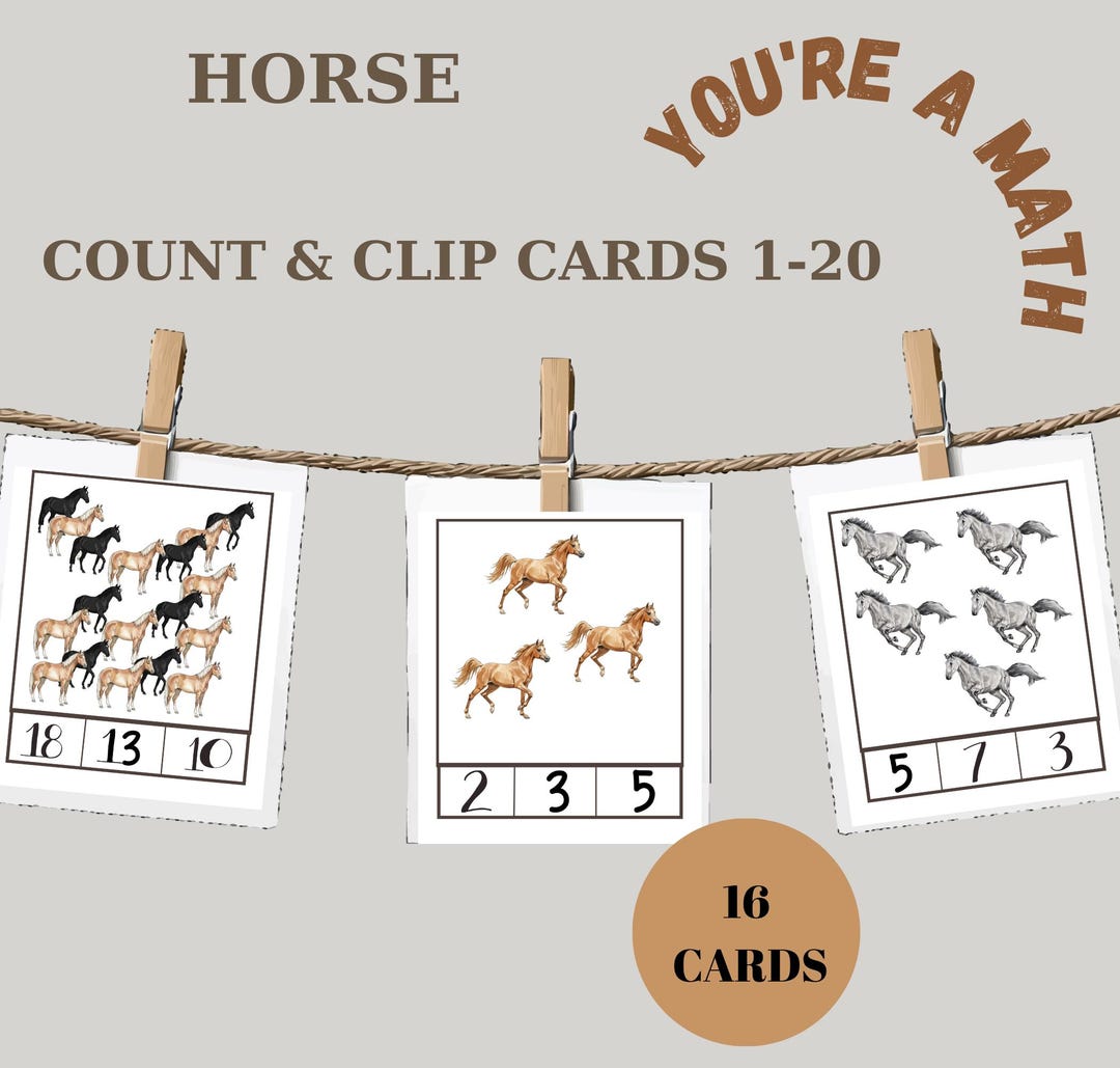 Horse Count and Clip Cards 1-20. Preschool Math Printable. Homeschool ...