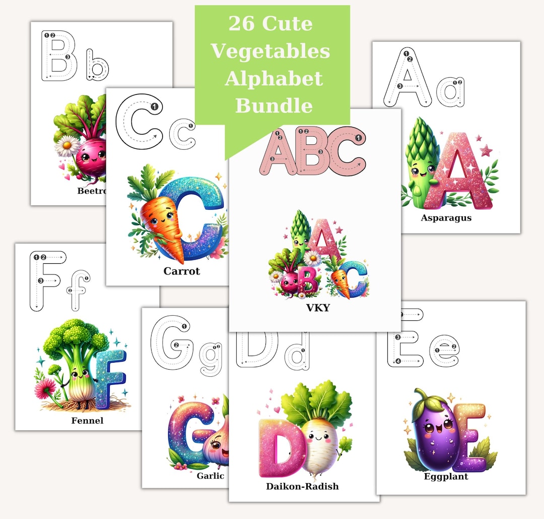 Vegetable ABC Flash Cards: Printable Learning Activity (digital ...
