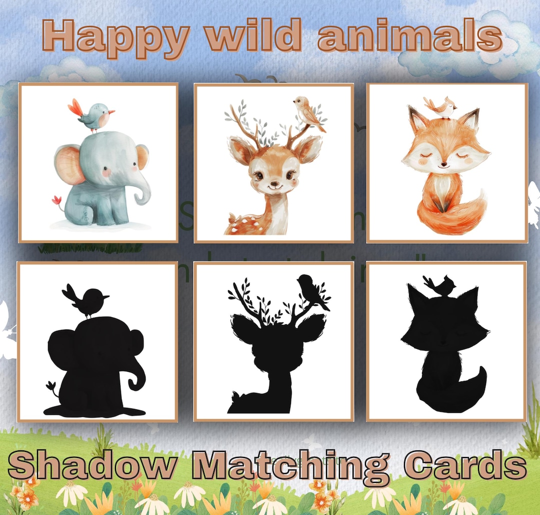 Montessori Printable Happy Wild Animals Shadow Matching Cards ...