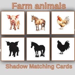 Farm Animals Shadow Matching Cards: Montessori Toddler Printable (PDF ...