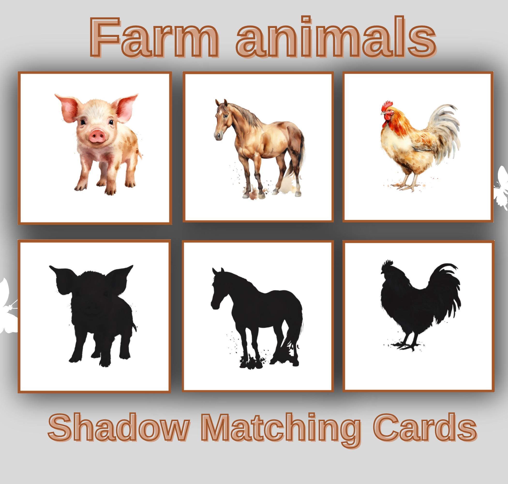 Farm Animals Shadow Matching Cards: Montessori Toddler Printable (PDF ...
