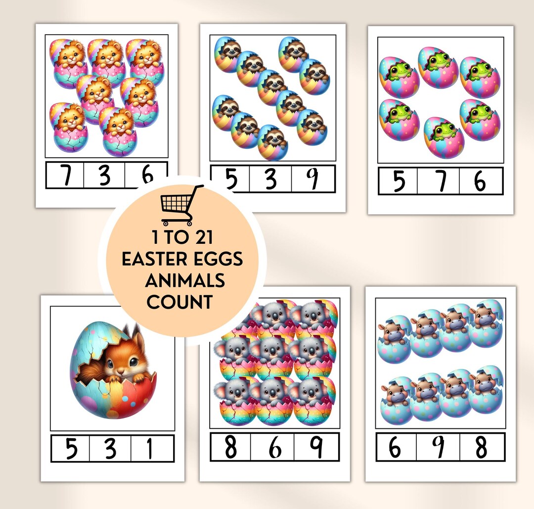 EASTER EGGS ANIMALS Count , 1 to 21 Counting, Spring Activity for Kids ...