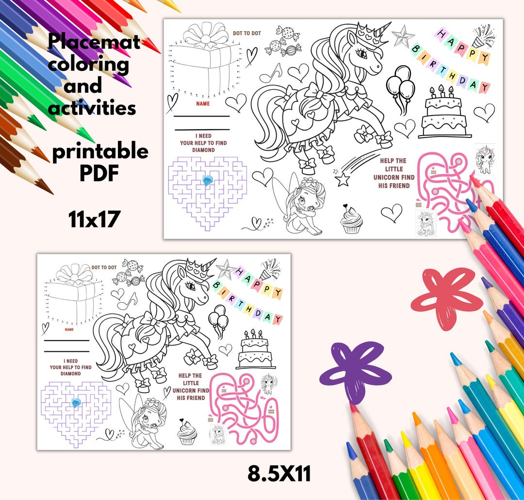 Birthday Coloring Placemat | Printable Birthday Party Coloring Page ...