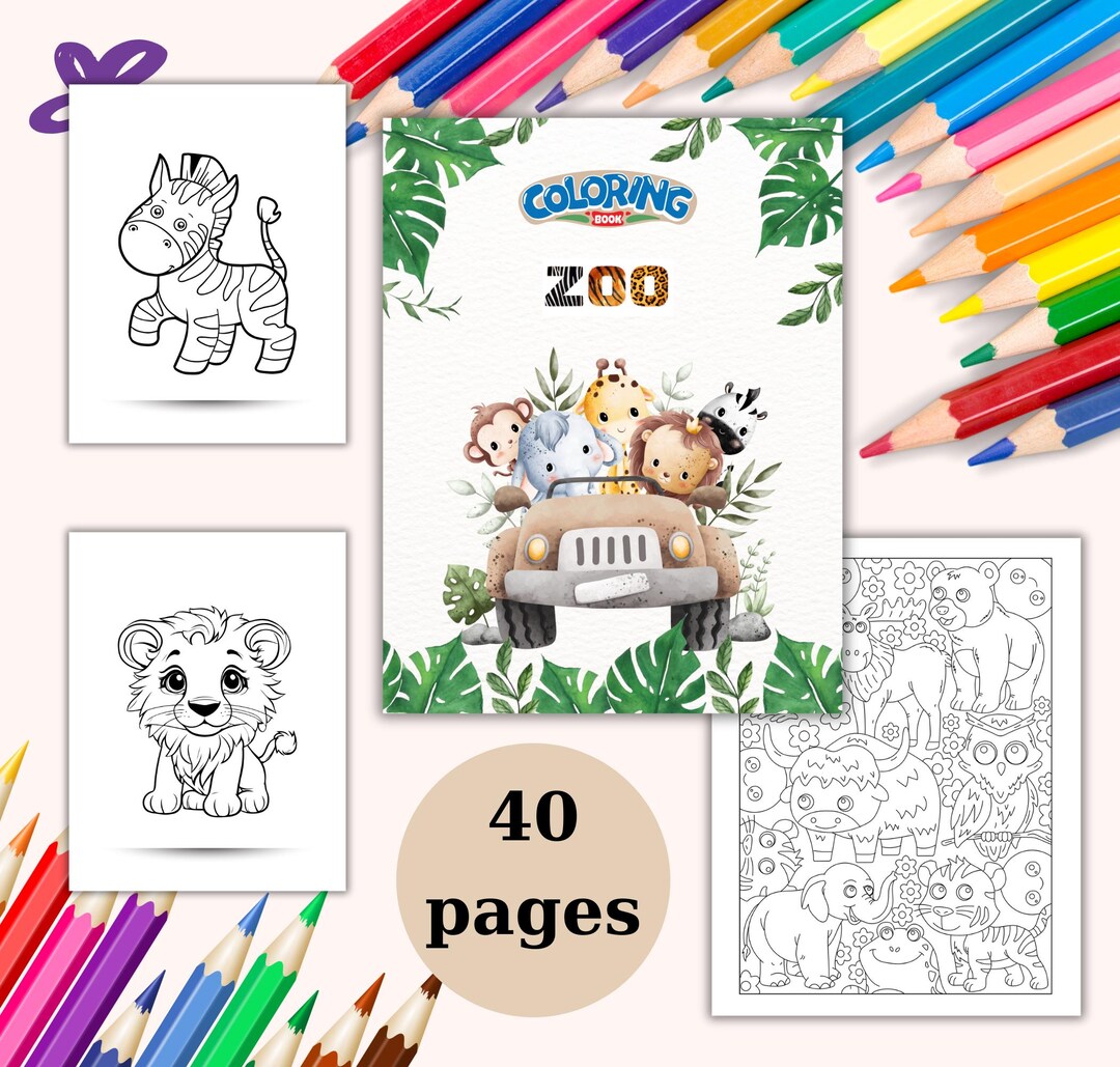 40pages Coloring Book Zoo, Printable Coloring Pages Kids ,printable ...