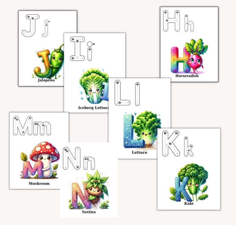 Vegetable ABC Flash Cards: Printable Learning Activity (digital ...