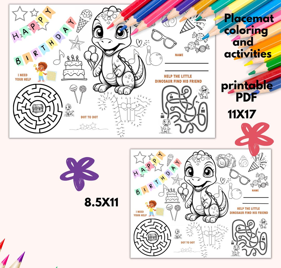 Birthday Coloring Placemat | Printable Birthday Party Coloring Page ...