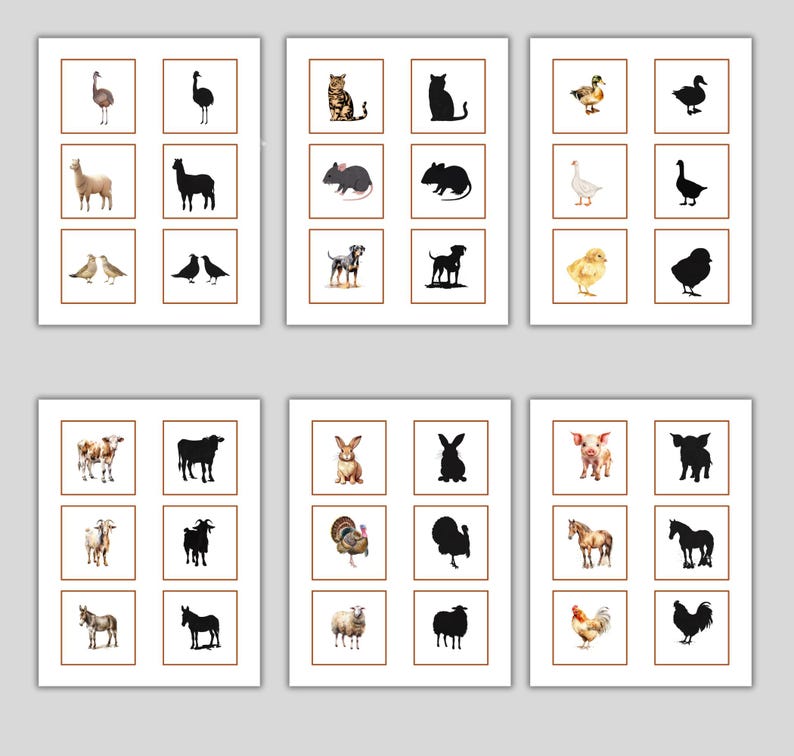 Farm Animals Shadow Matching Cards: Montessori Toddler Printable (PDF ...