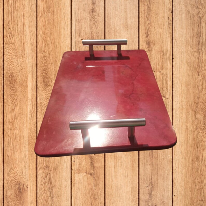 Luxury Red Marble Serving Tray With Stainless Steel Handles ...