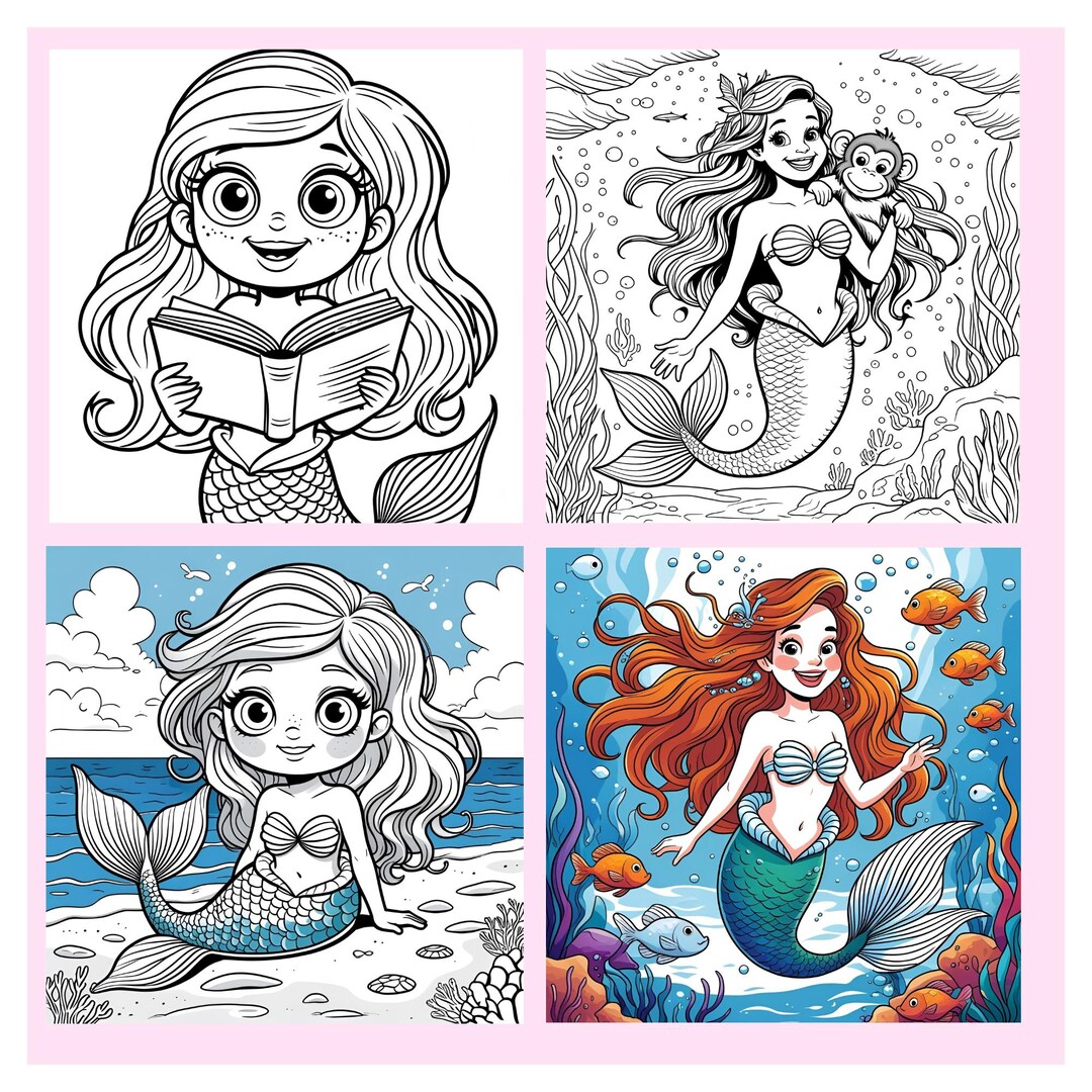 Funny Mermaid Coloring Pages for Kids & Adults | Mindfulness Activity ...