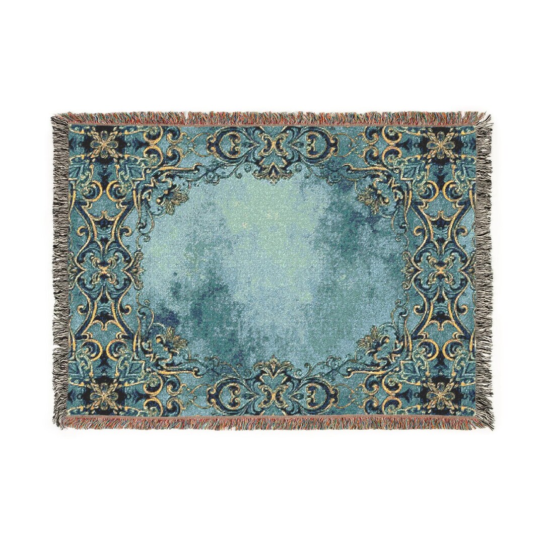 Vintage Damask Border Woven Blanket | Ornate Turkish Style Throw ...