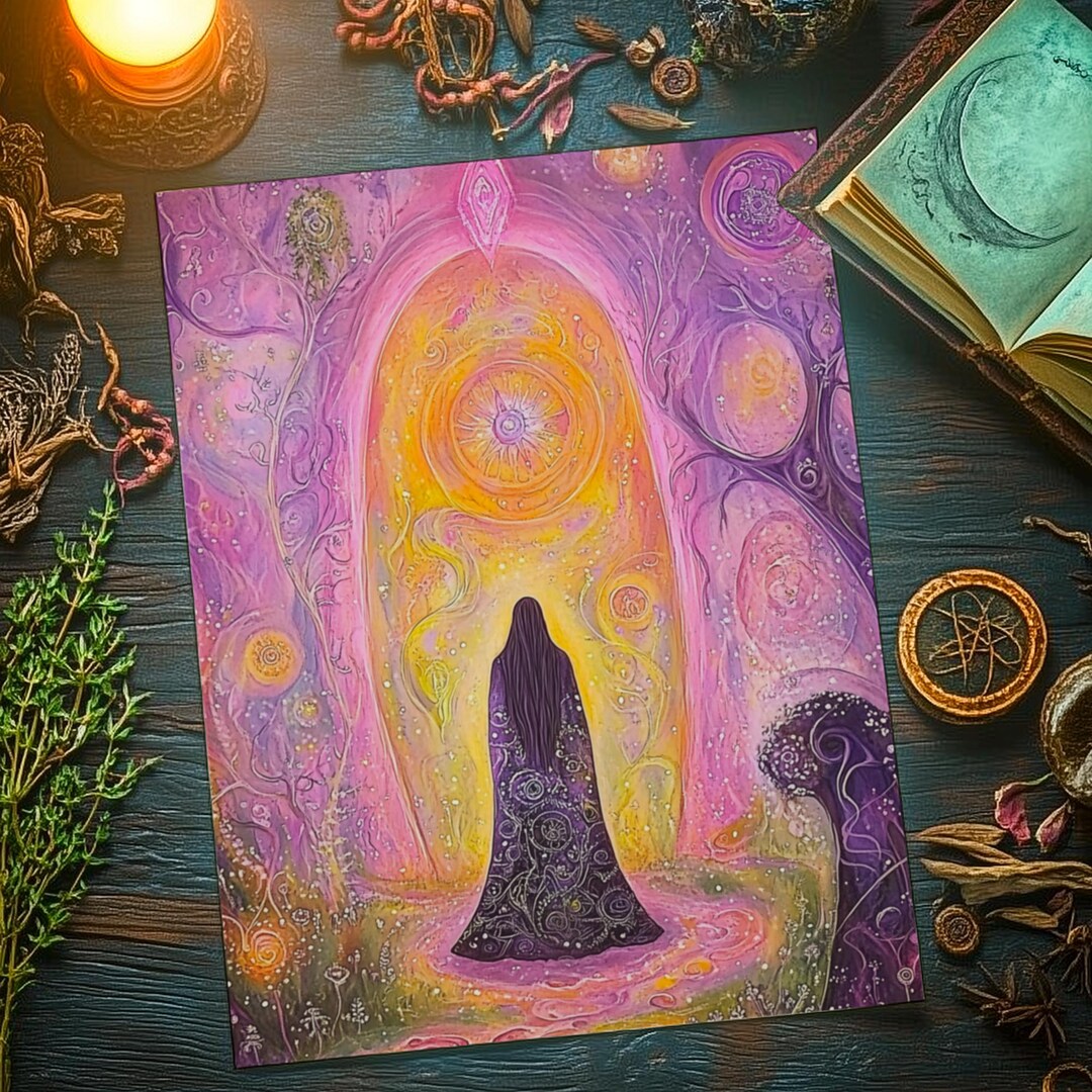 Cloaked Healer, Mystical Portal Art Print, Celestial Fantasy Wall ...