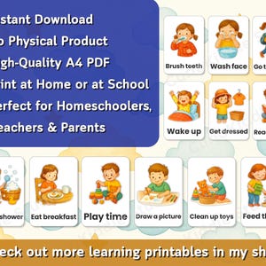 20 Daily Routine Flashcards for Kids – Printable Visual Schedule for ...
