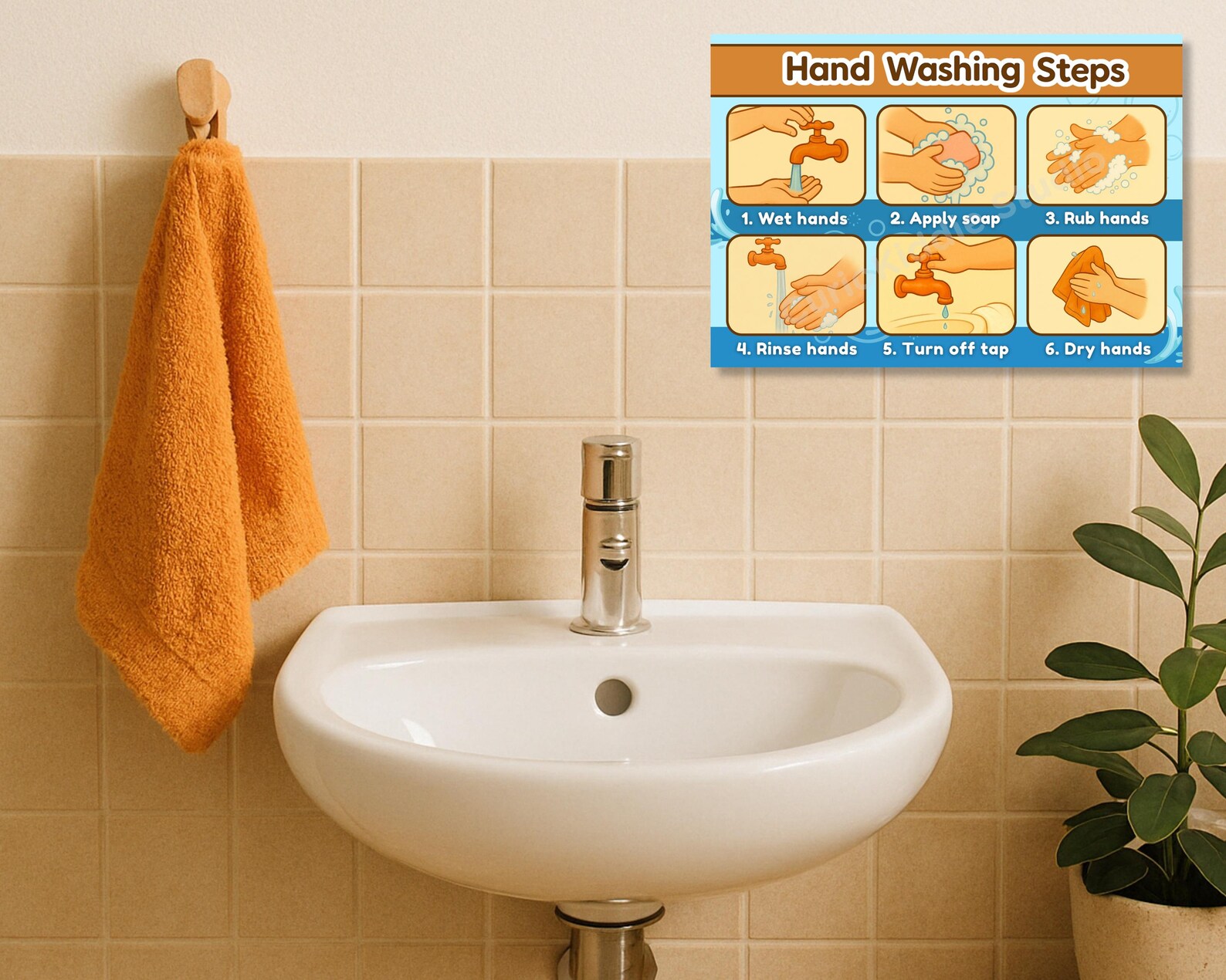 Hand Washing Steps Poster for Kids – A4 Printable Bathroom Sign ...