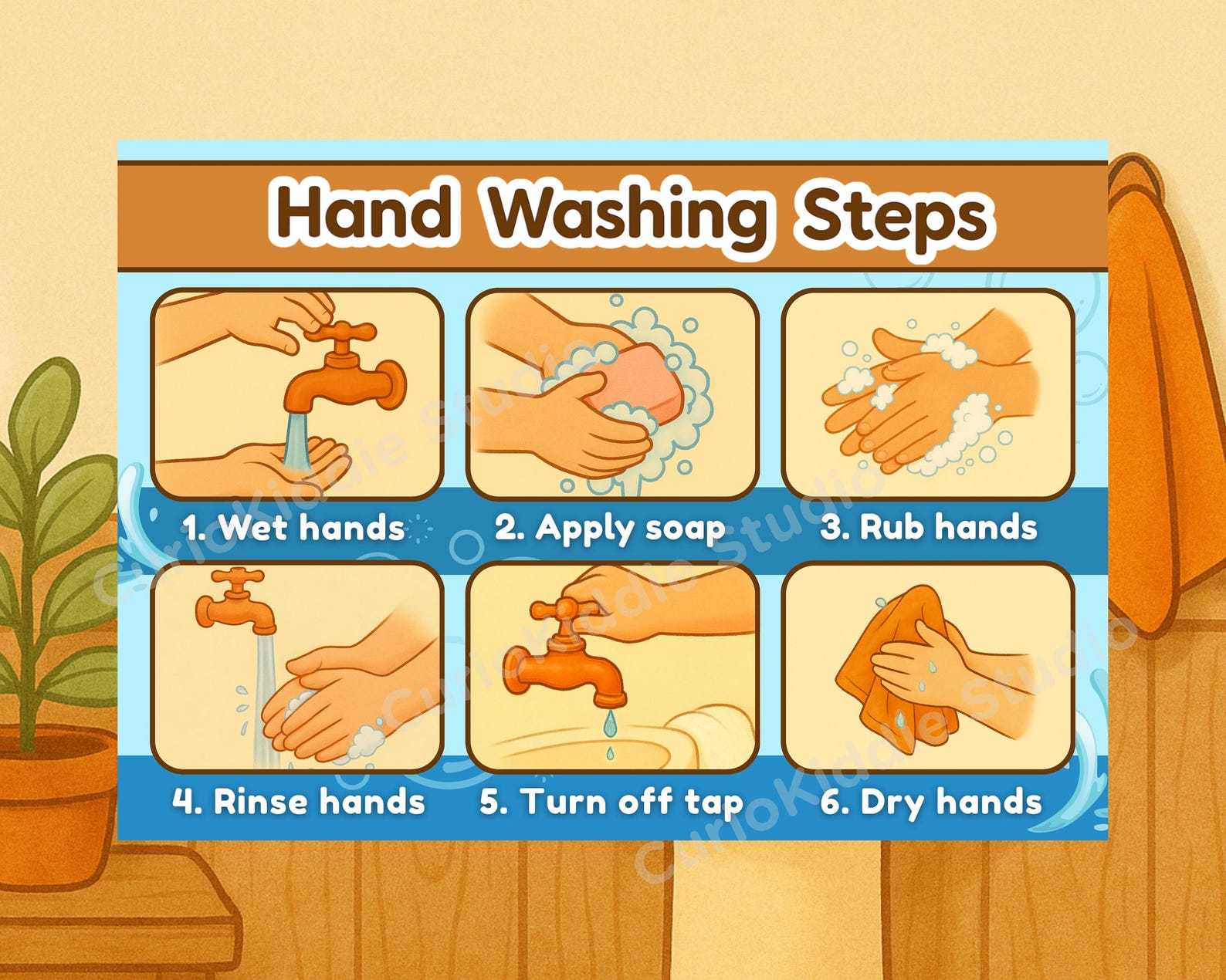 Hand Washing Steps Poster for Kids – A4 Printable Bathroom Sign ...
