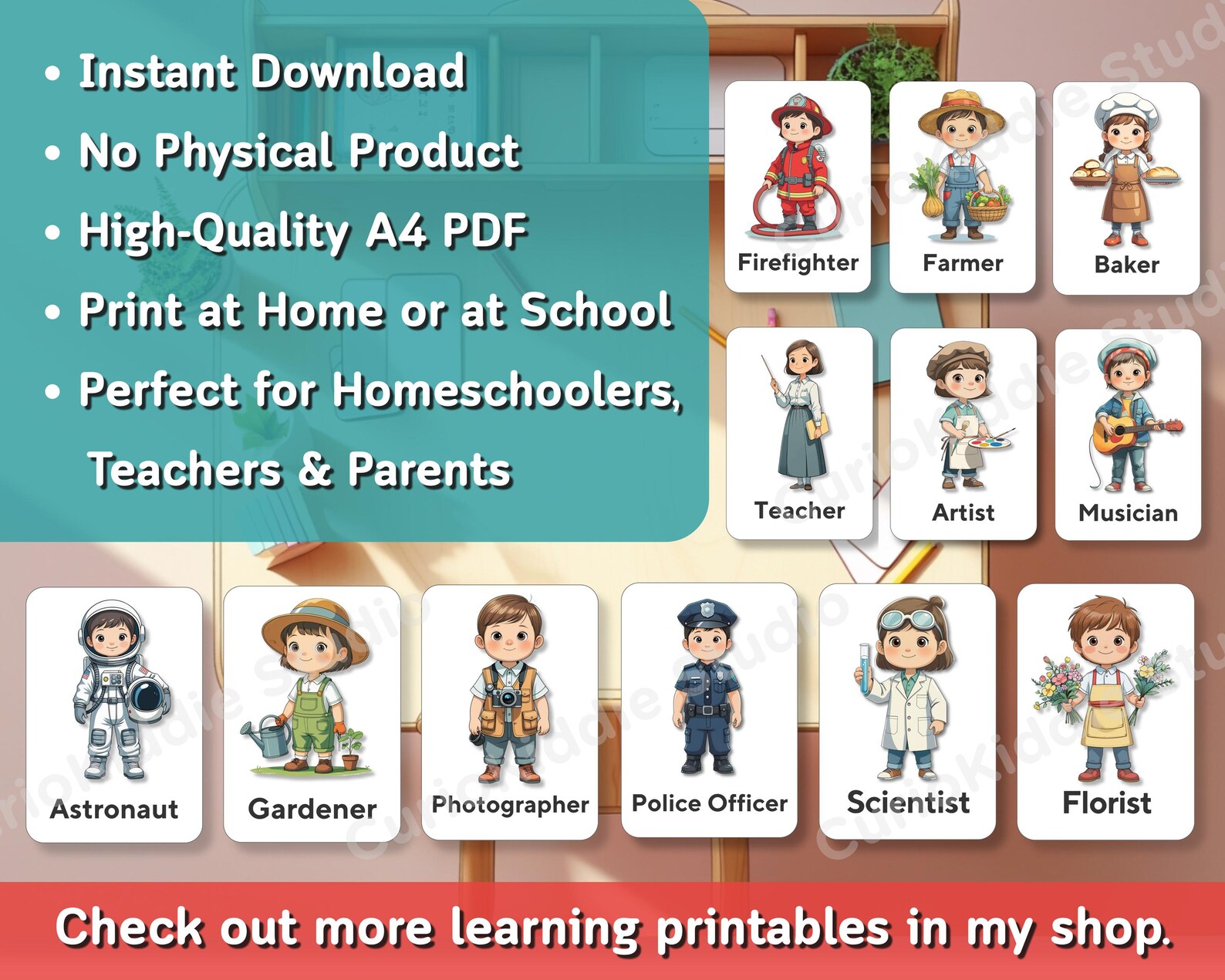 Occupation Flashcards for Kids – 20 Printable Job Cards – Educational ...