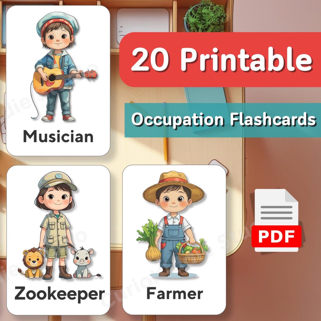 Occupation Flashcards for Kids – 20 Printable Job Cards – Educational ...