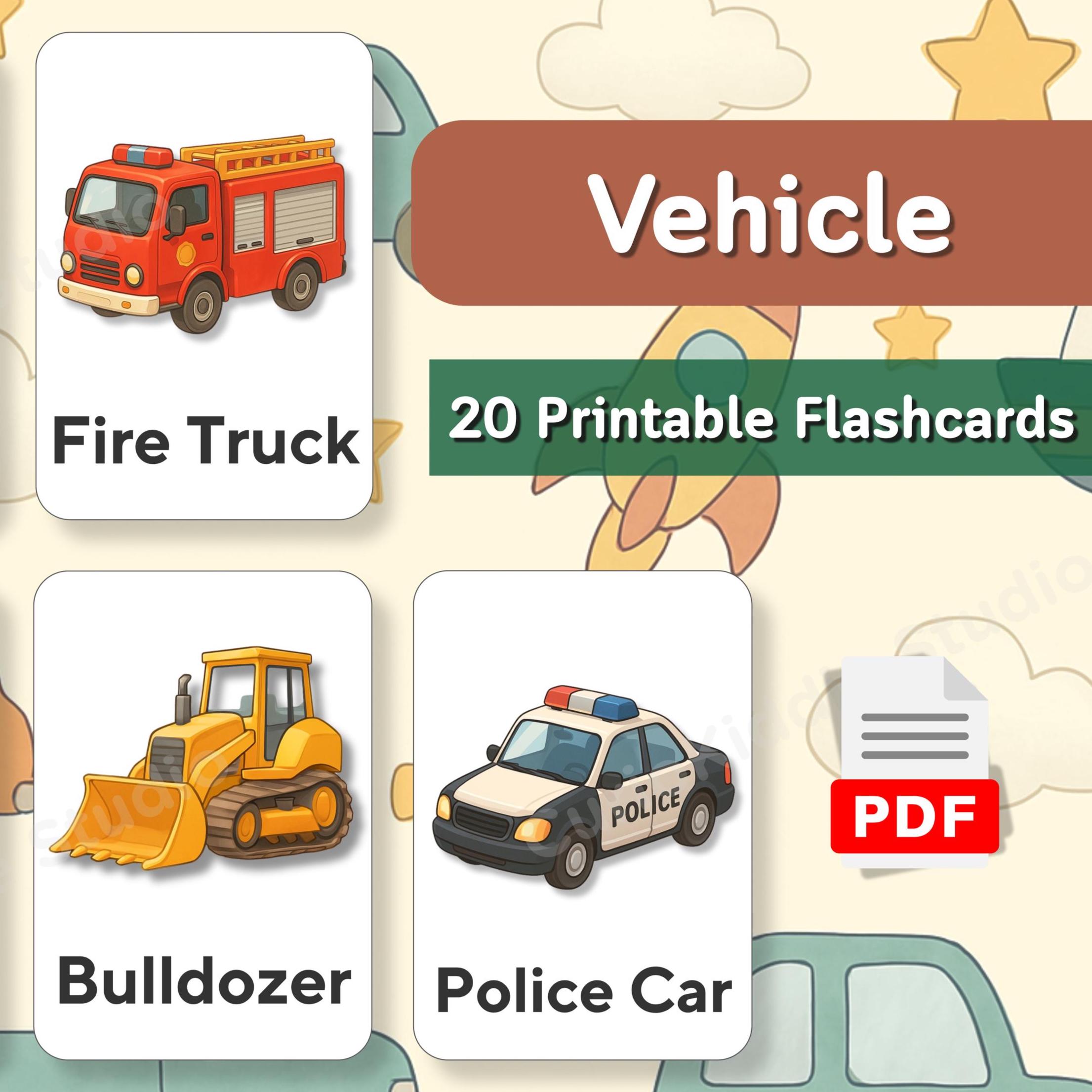 20 Printable Vehicle Flashcards for Kids – Transportation Learning Set ...