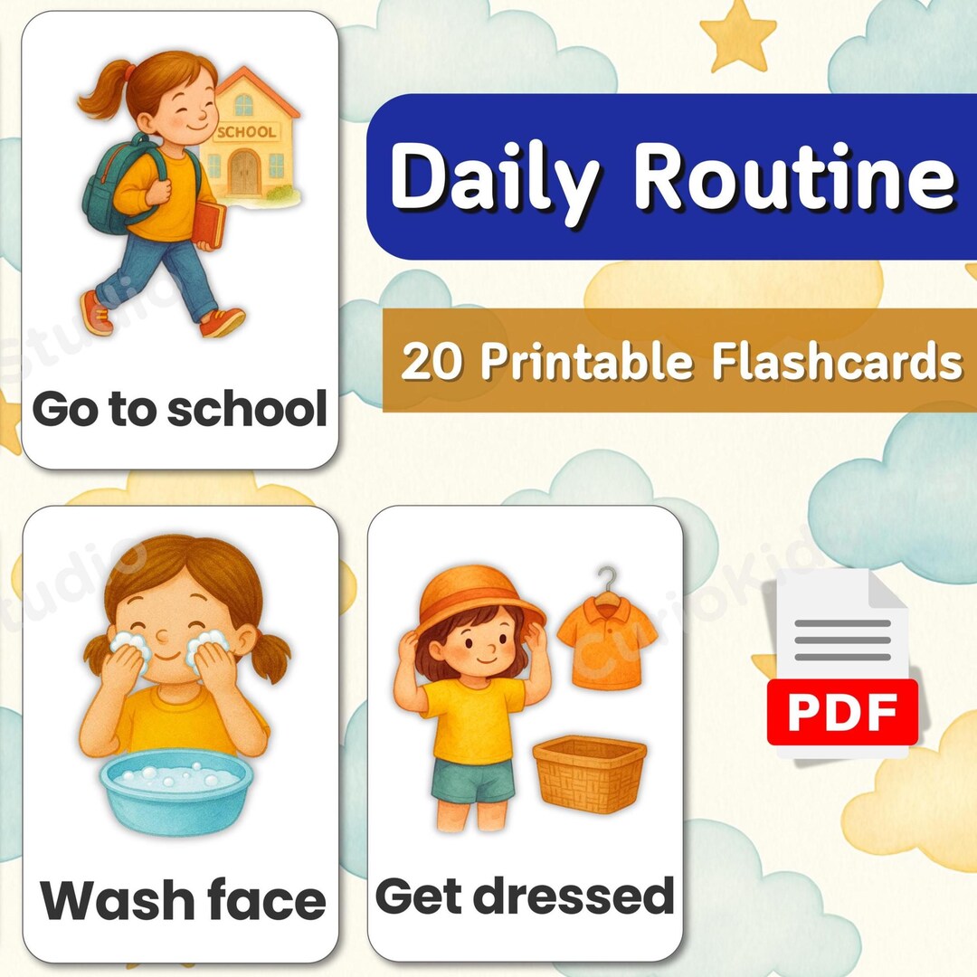 20 Daily Routine Flashcards for Kids – Printable Visual Schedule for ...