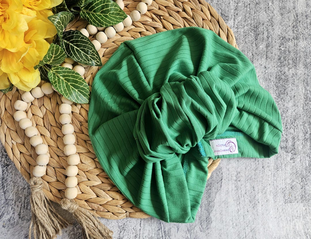 Green Rib Knit Turban, Turban for Women, Head Cover for Hair Loss ...