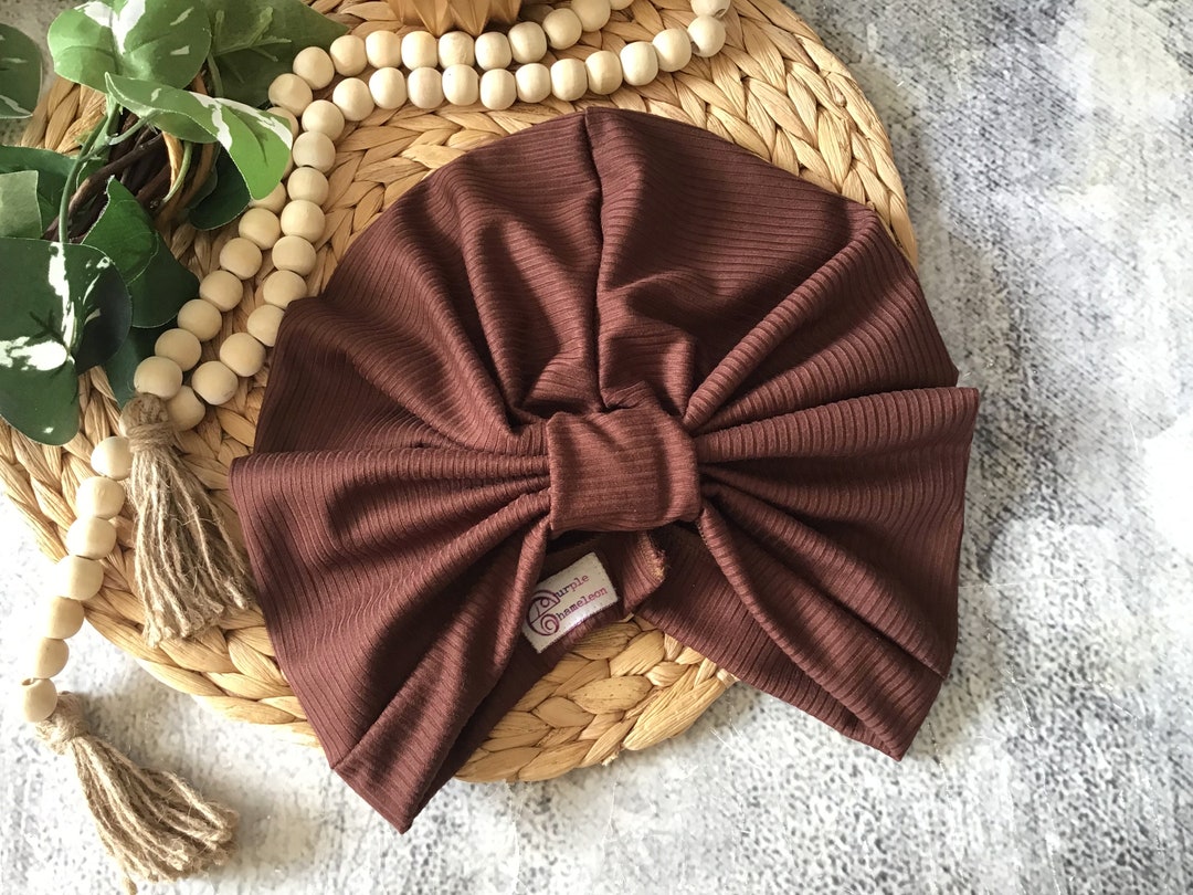 Brown Turban, Head Scarf, Top Knot Turban, Ruffle Front Turban ...