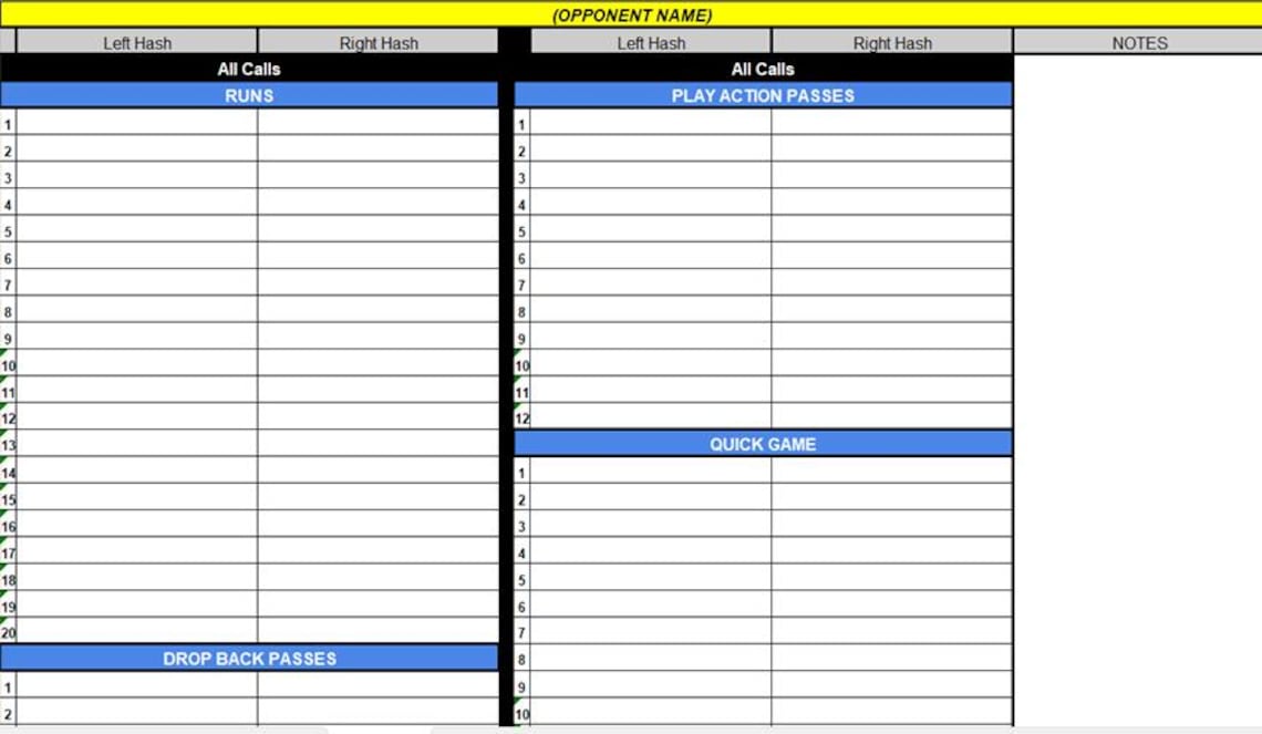 Football Offensive Play Call Sheet - Etsy