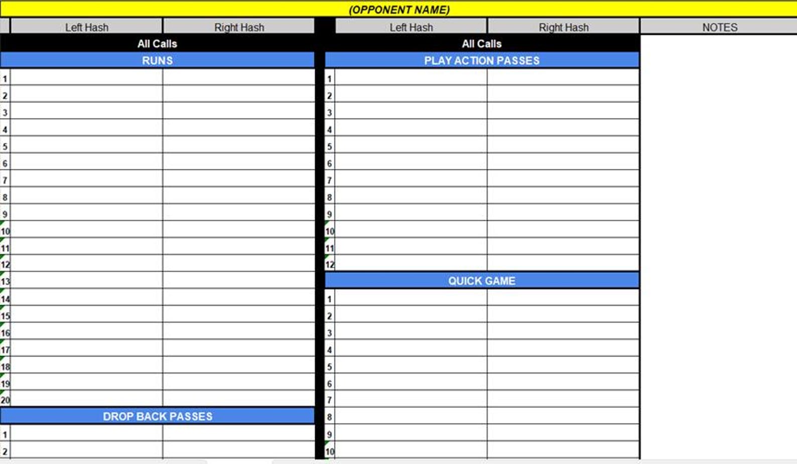 Football Offensive Play Call Sheet - Etsy