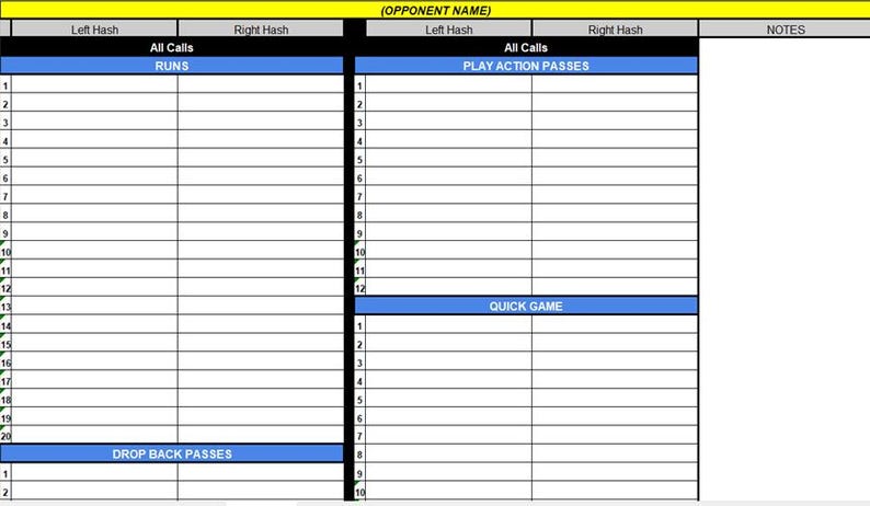 Football Offensive Play Call Sheet - Etsy