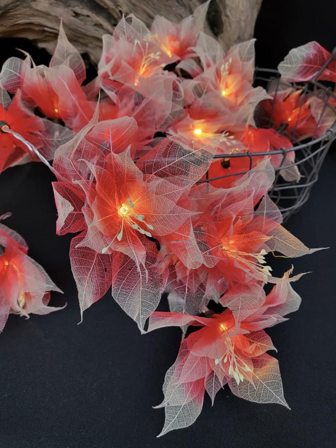 Red Ecru Gardenia Garland: Floral Fairy String Lights - Etsy